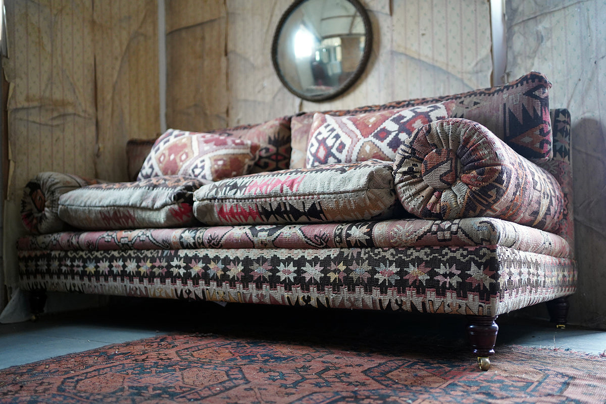 A Large 20thC George Smith Three-Seater Kilim Upholstered Bolster Sofa – Doe & Hope