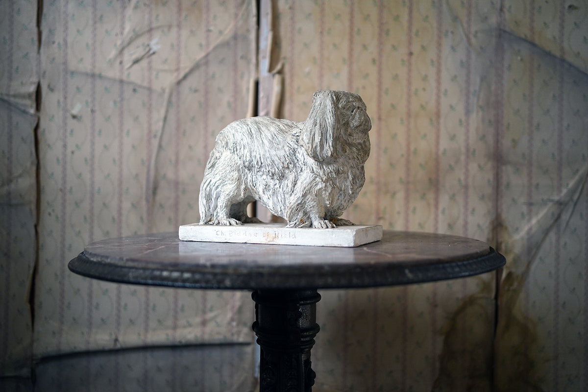 A Painted Plaster Sculpture of a Pekingese Dog Dated to 1931; Frederic ...