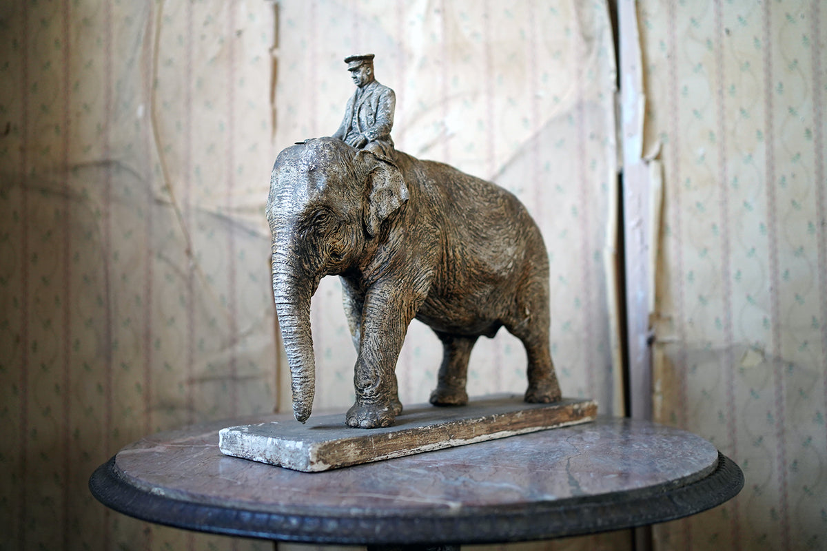 A Painted Plaster Sculpture of an Elephant & Handler; Frederick Thomas ...