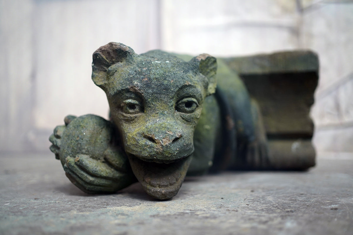 A Rare Medieval Period Carved Stone Grotesque Holding a Coconut c.1300 ...