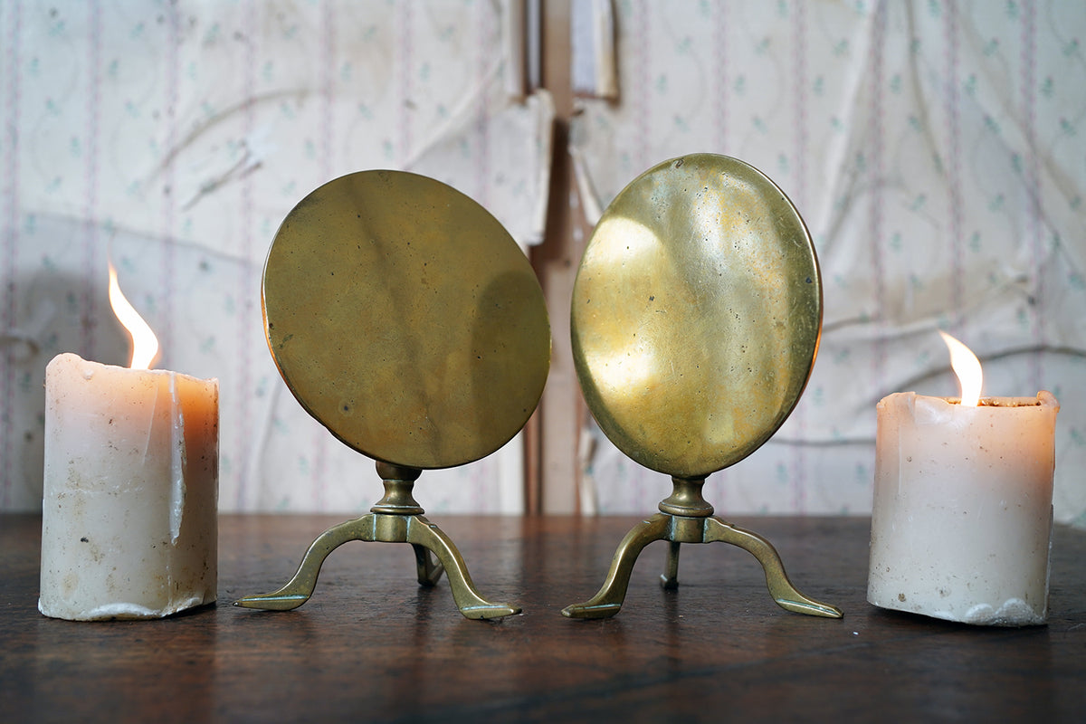 A Pair of George III Brass Tilt-Top Tripod Table Candle Reflectors c.1 ...