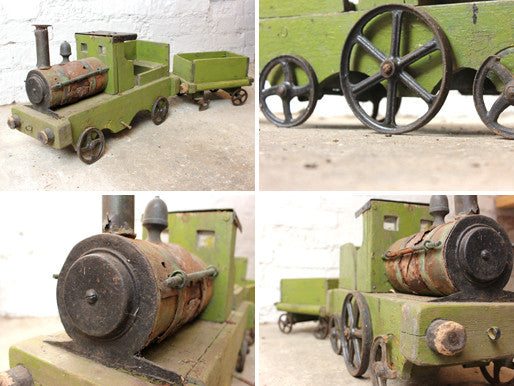 A Charming Early 20thC Primitive Wooden Model of a Victorian Locomotiv ...