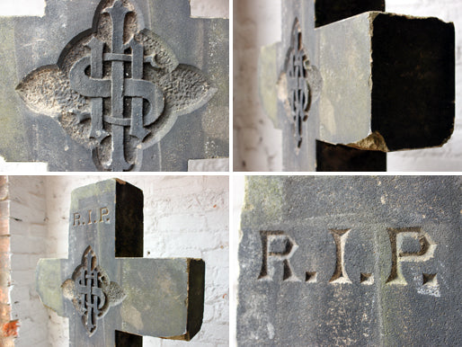 A Unique Carved c.1860 Sandstone Gravestone in the Form of a Latin Cro ...