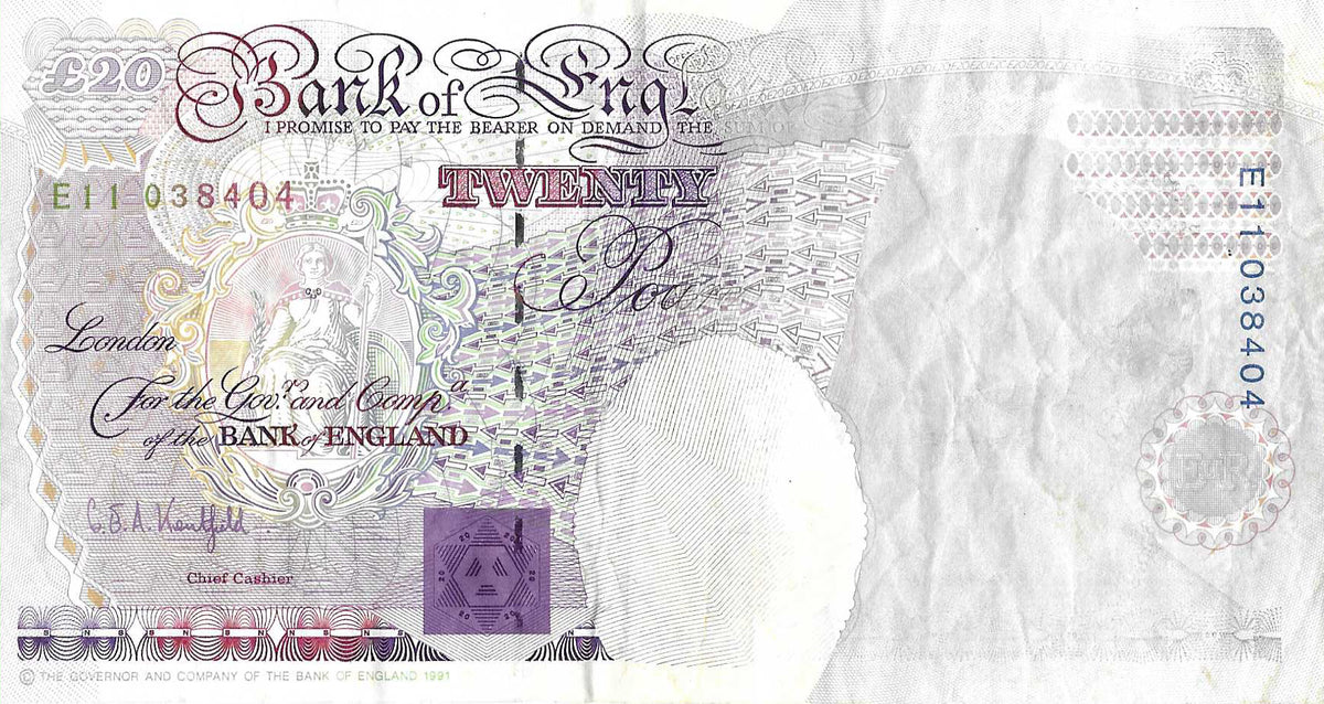 ERROR: Bank of England, Graham E. A. Kentfield, £20, 1991, Serial Numb ...