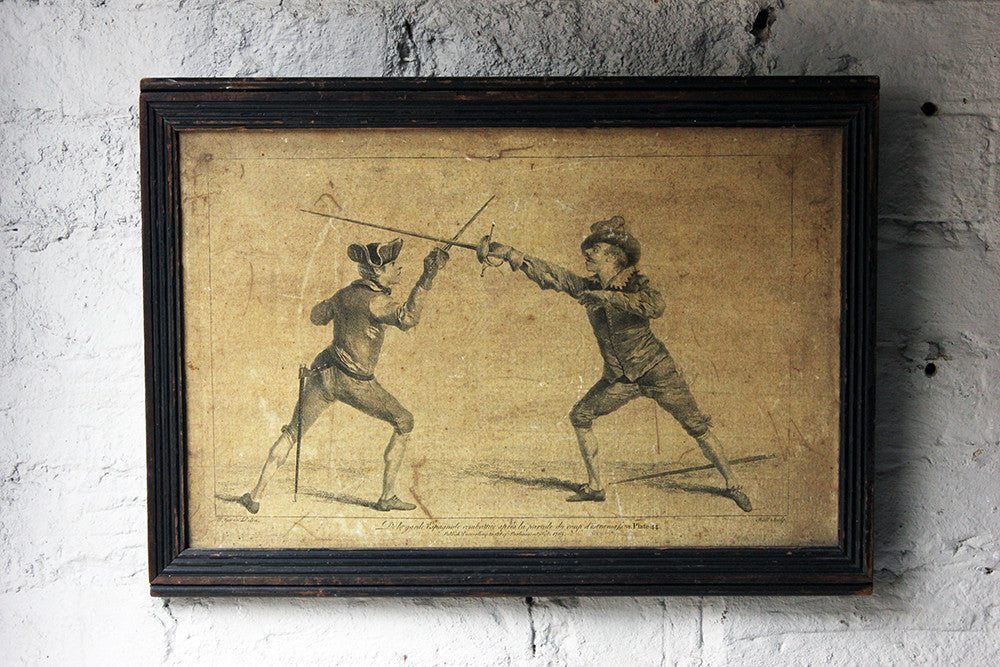 Angelo Domenico; "L'Ecole des Armes"; A Framed c.1763 Engraving of a F ...