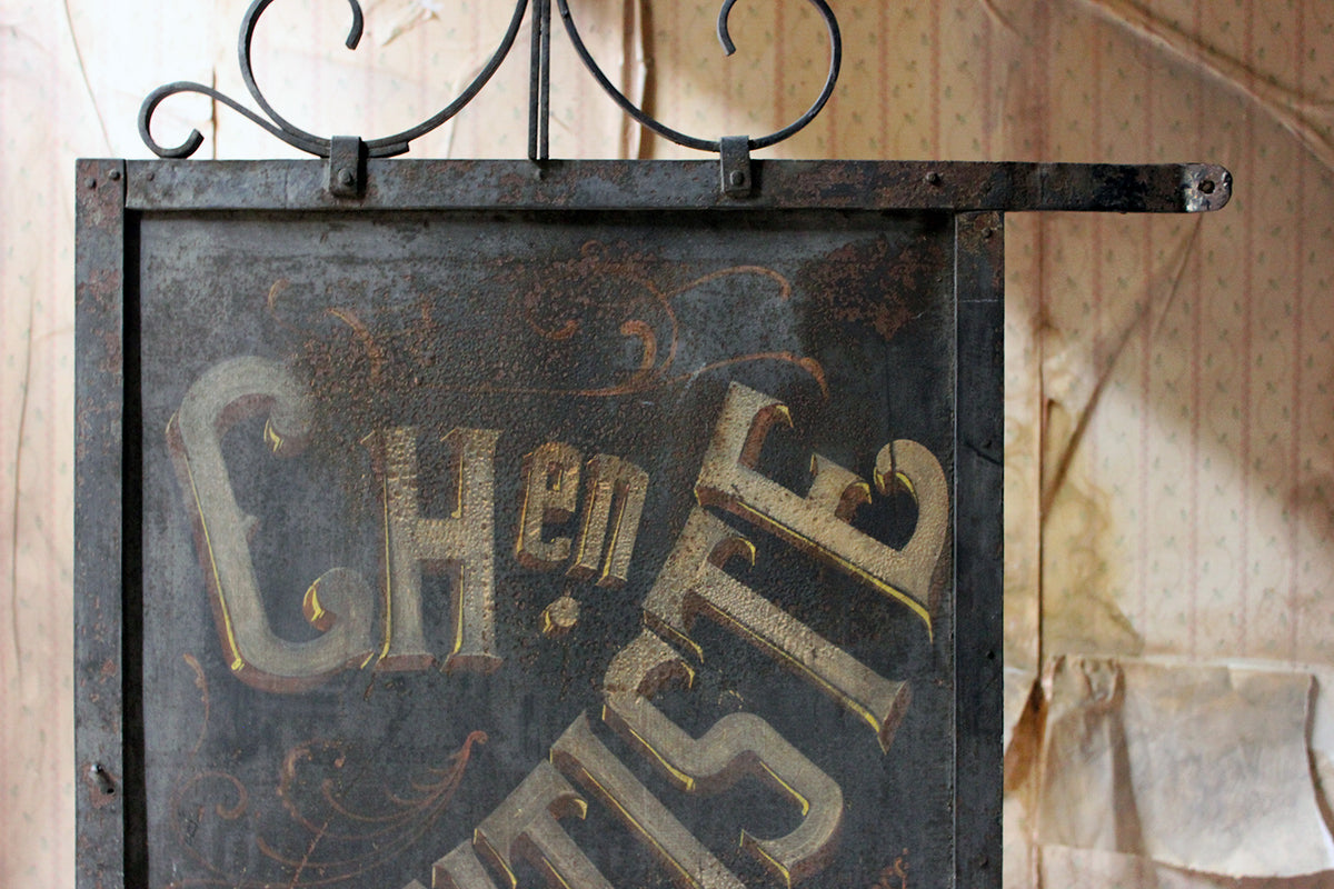 A Large 19thC Double Sided Cast Iron French Sign Written Trade Sign ...
