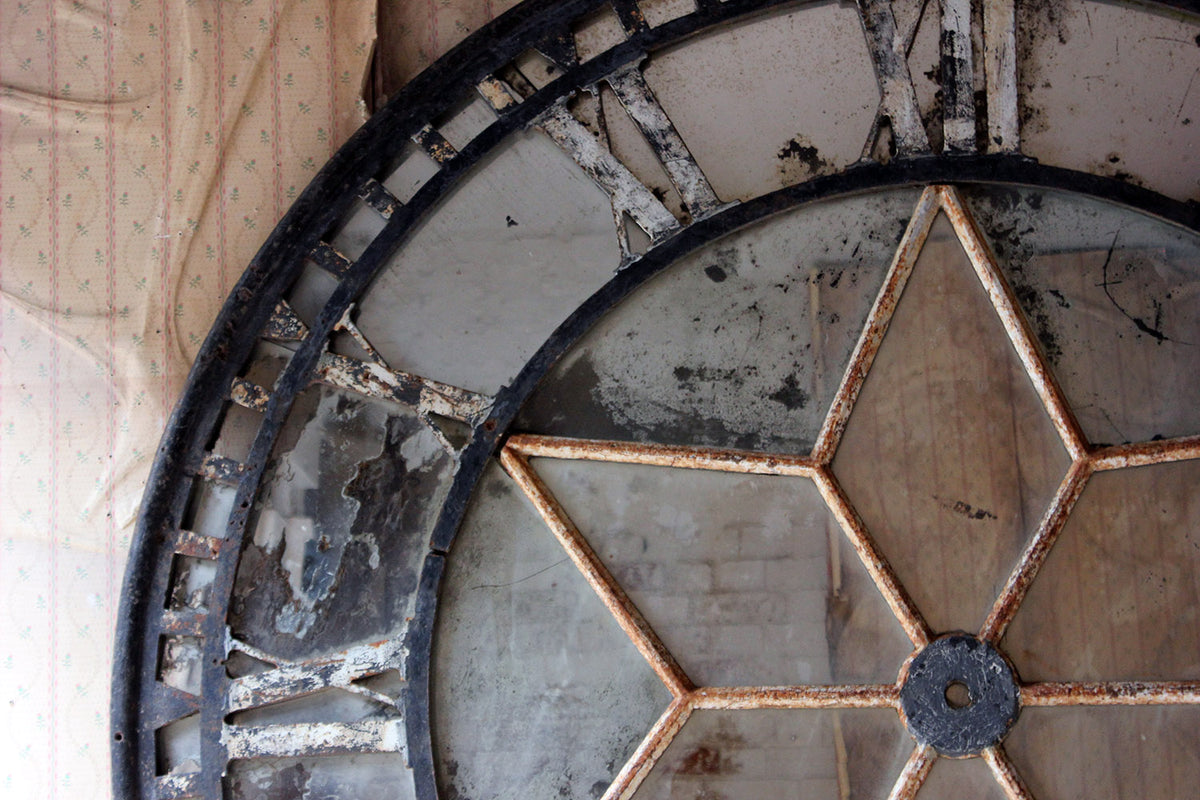 A Large Cast Iron Painted & Mirrored Architectural Skeleton Clock Face ...