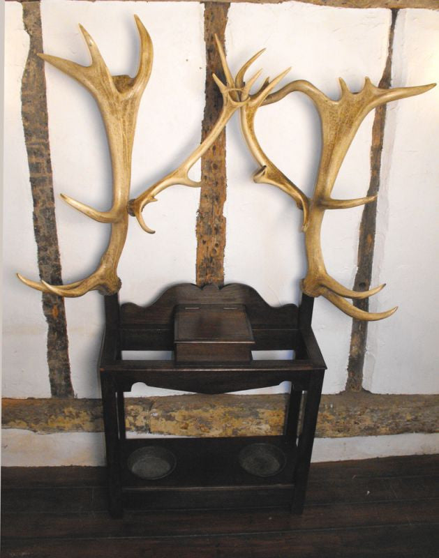 A Phenomenal 1930s Oak & Antler Formed Hall Stand, the Antlers Derivin ...