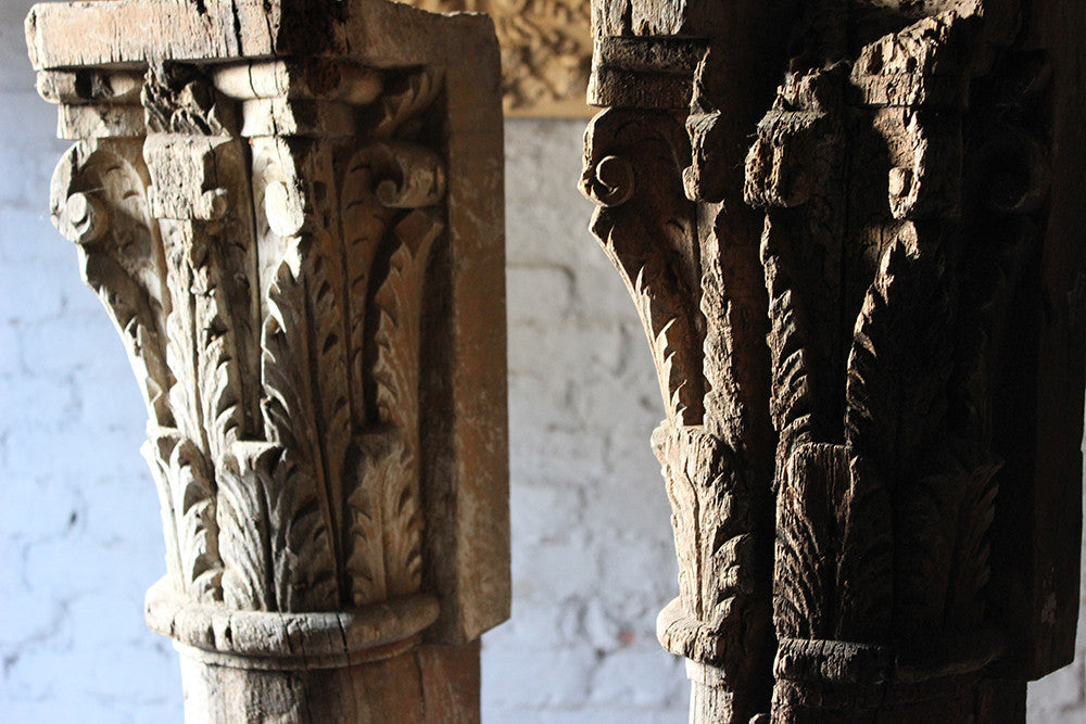 A Large Pair of 18thC Carved & Painted Oak Architectural Columns – Doe ...