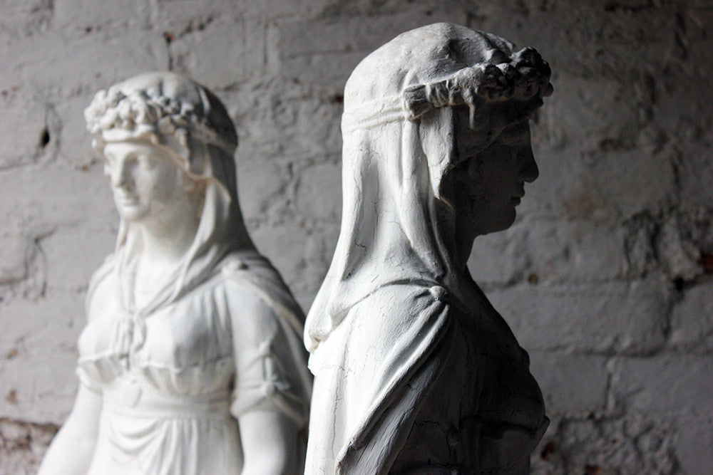 A Large Pair of Neoclassical Plaster Figural Standing Maidens; Removed ...