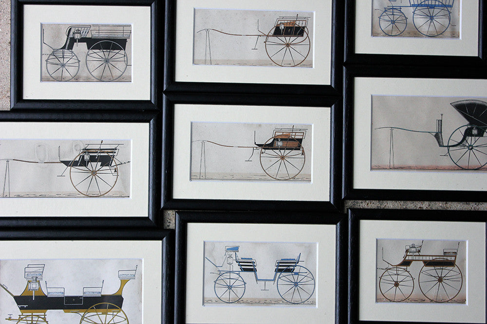 A Scarce & Decorative Group of Twelve Framed c.1860s Coach Building Ca ...