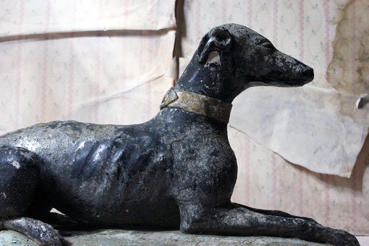 A Decorative Mid 20thC Painted Cast Stone Whippet c.1940-50 – Doe & Hope