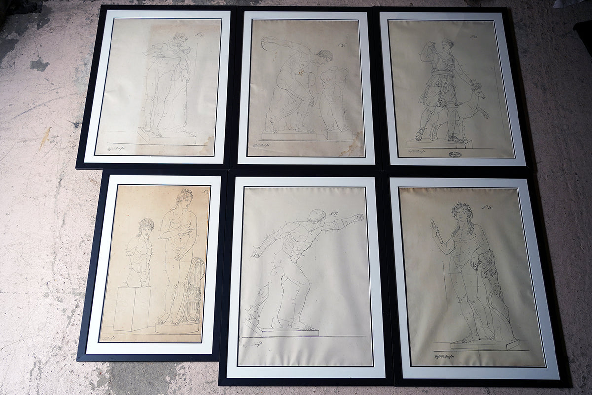 A Group of Six Large Framed Preparatory Lithographs for Sculpture by M ...